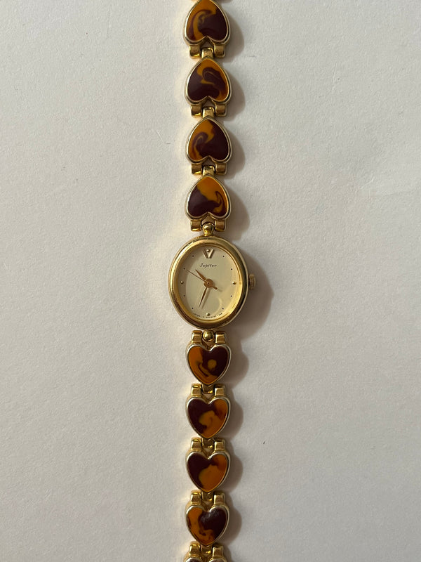 Extremely Rare Gold Tone Watch with Tortoise Shell Like Design and Hea ...