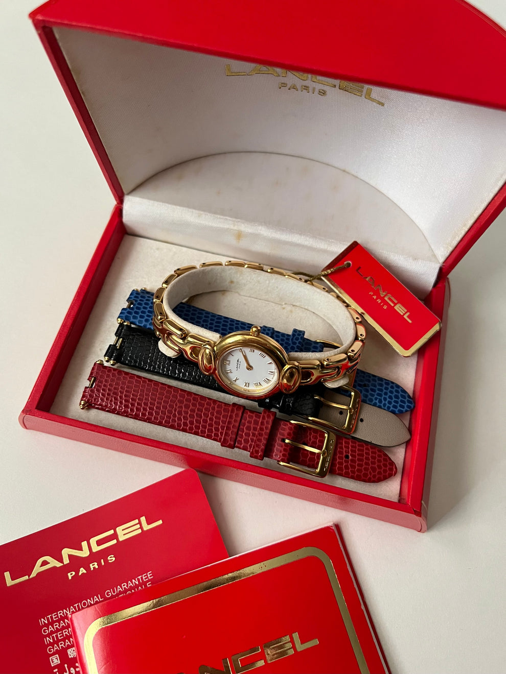 Beautiful Gold Tone Swiss Watch with Interchangeable Leather Straps ...